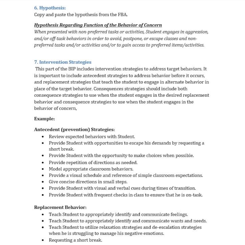 Behavior Intervention Plan (BIP) Template | Editable + Printable | With ...