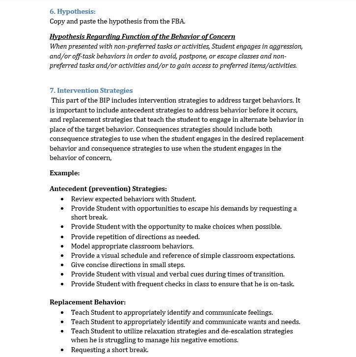 Behavior Intervention Plan (BIP) Template | Editable + Printable | With ...