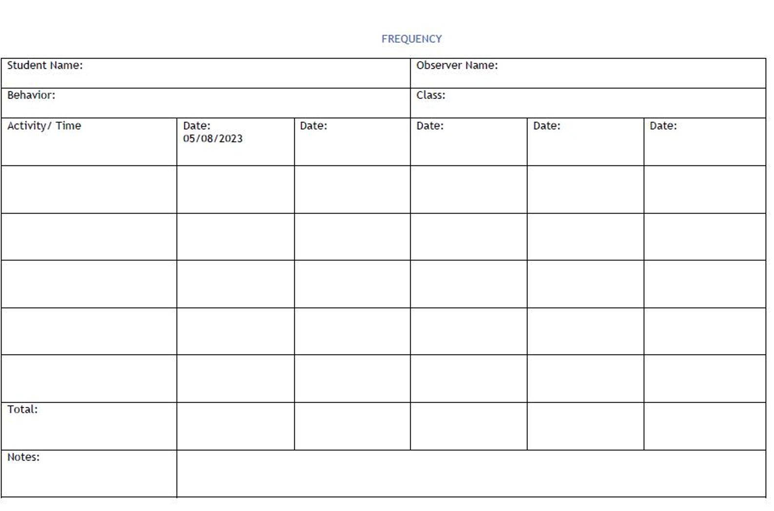 Frequency Data Sheet | Editable Behavior Tracking Form (word + PDF ...