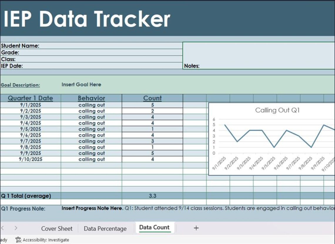 Behavior IEP Goal Data Tracking Bundle -tracker + Data and Observation ...