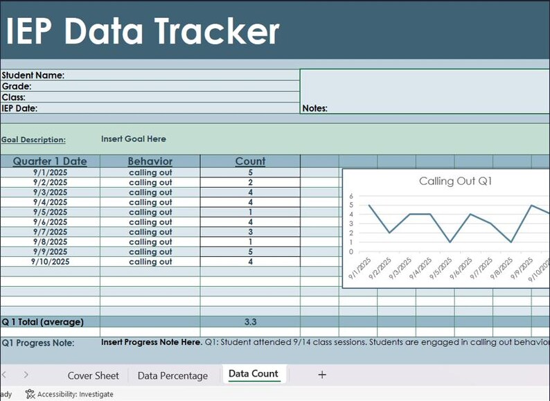 Behavior IEP Goal Data Tracking Bundle -tracker + Data and Observation ...