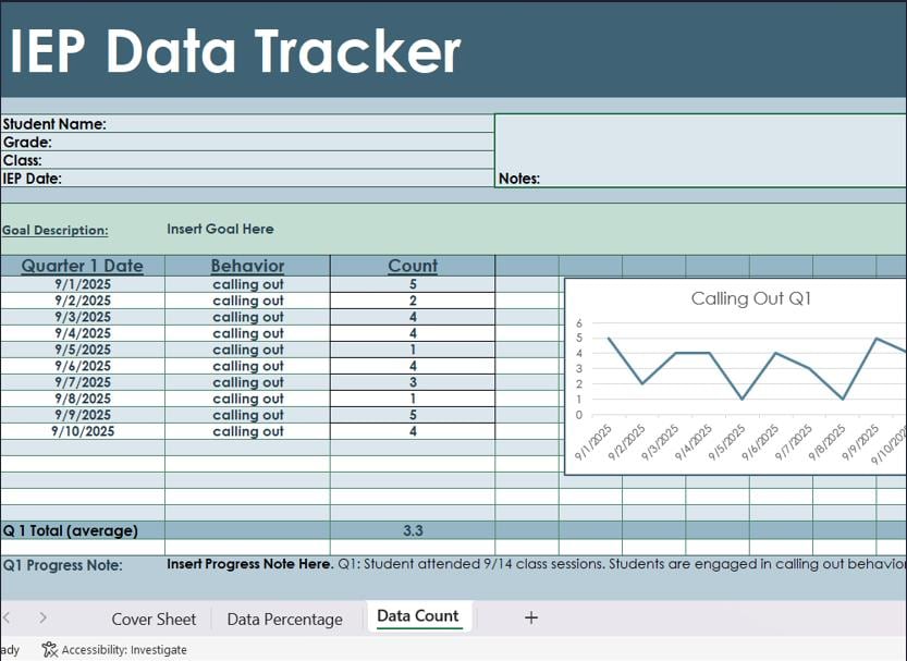 Behavior IEP Goal Data Tracking Bundle -tracker + Data and Observation ...