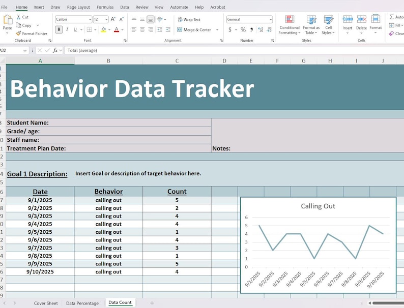 Editable Behavior Tracking Spreadsheet for ABA, IEP, Special Ed, & FBA ...