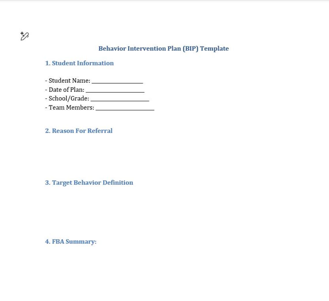 Behavior Intervention Plan (BIP) Template | Editable + Printable | With ...
