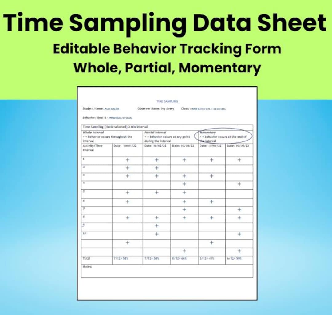 Time Sampling Behavior Data Sheet | Editable Interval Recording Form - Etsy
