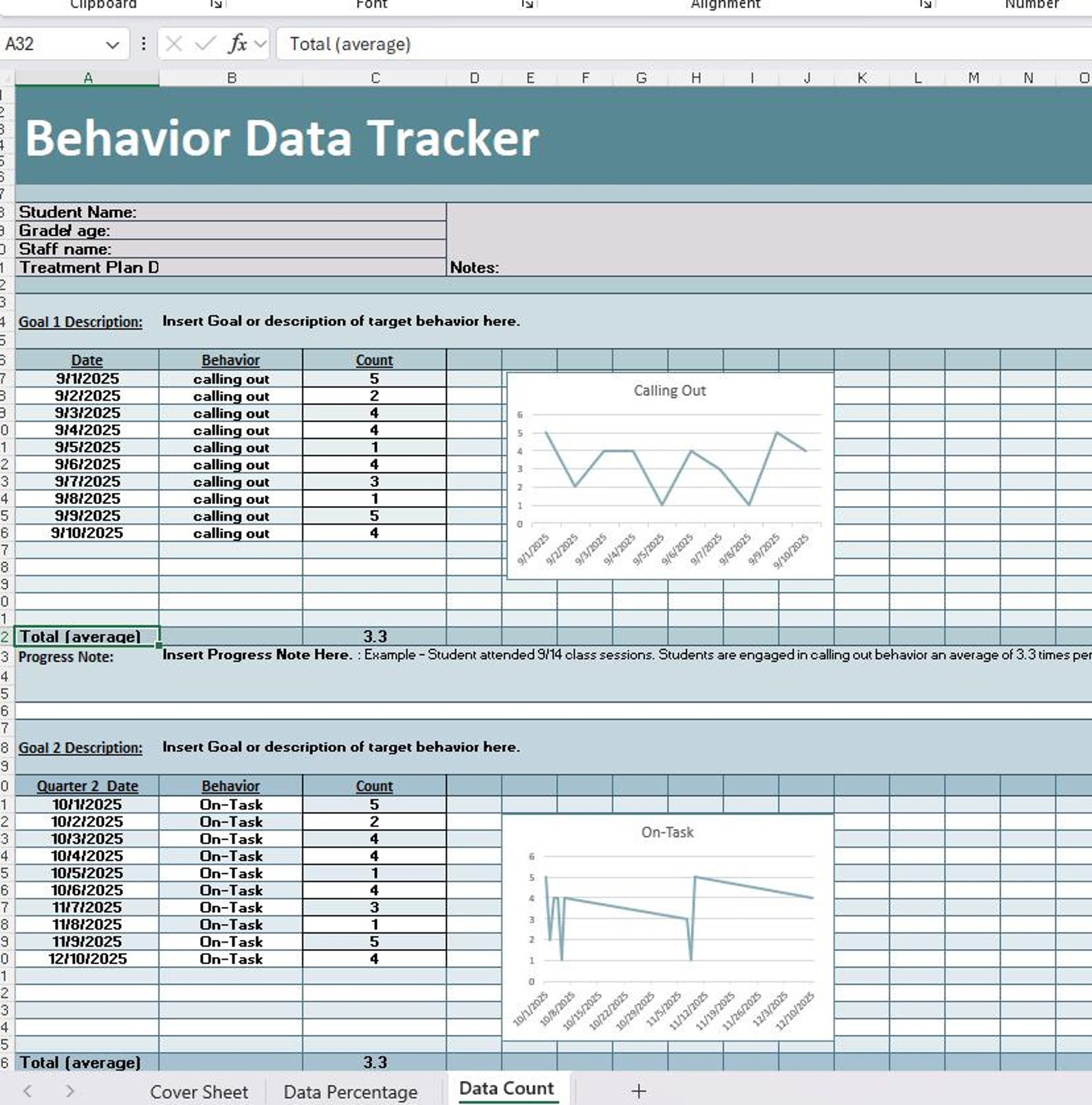 Editable Behavior Tracking Spreadsheet for ABA, IEP, Special Ed, & FBA ...