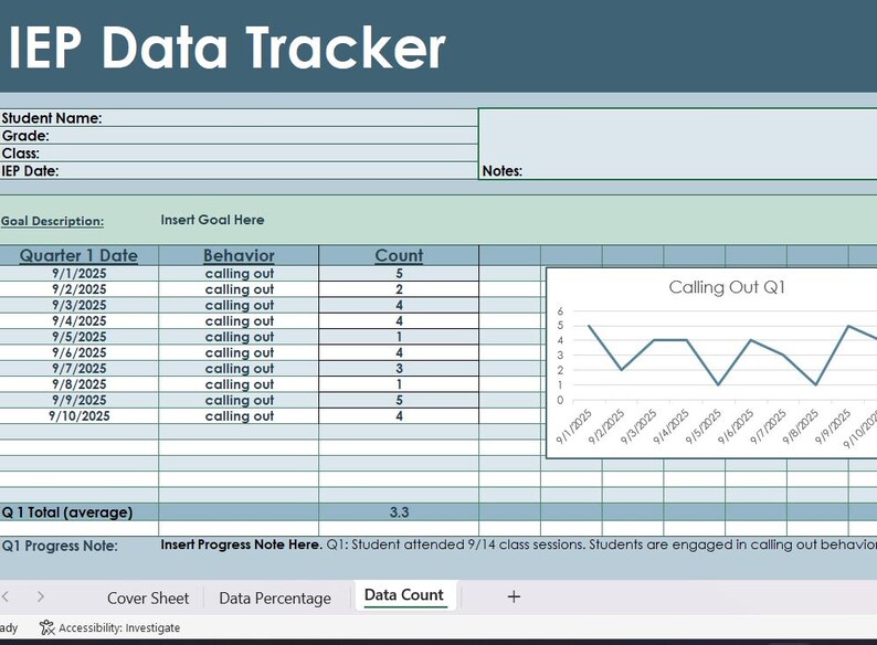IEP Goal Data Tracker With Graphs, Special Education, Progress ...