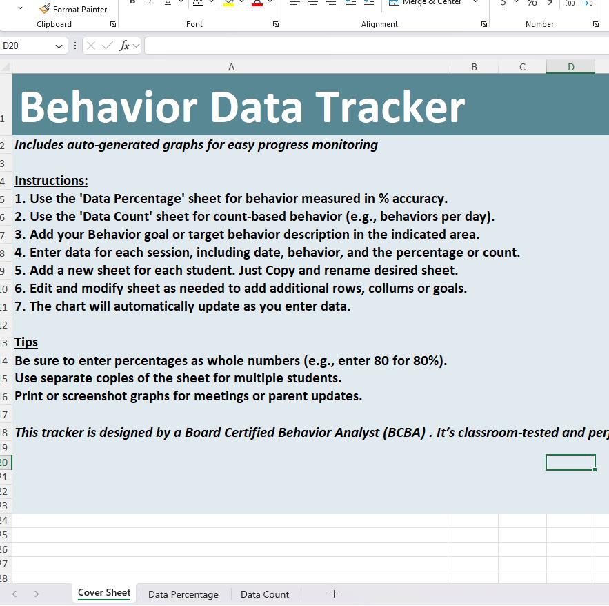 Editable Behavior Tracking Spreadsheet for ABA, IEP, Special Ed, & FBA ...