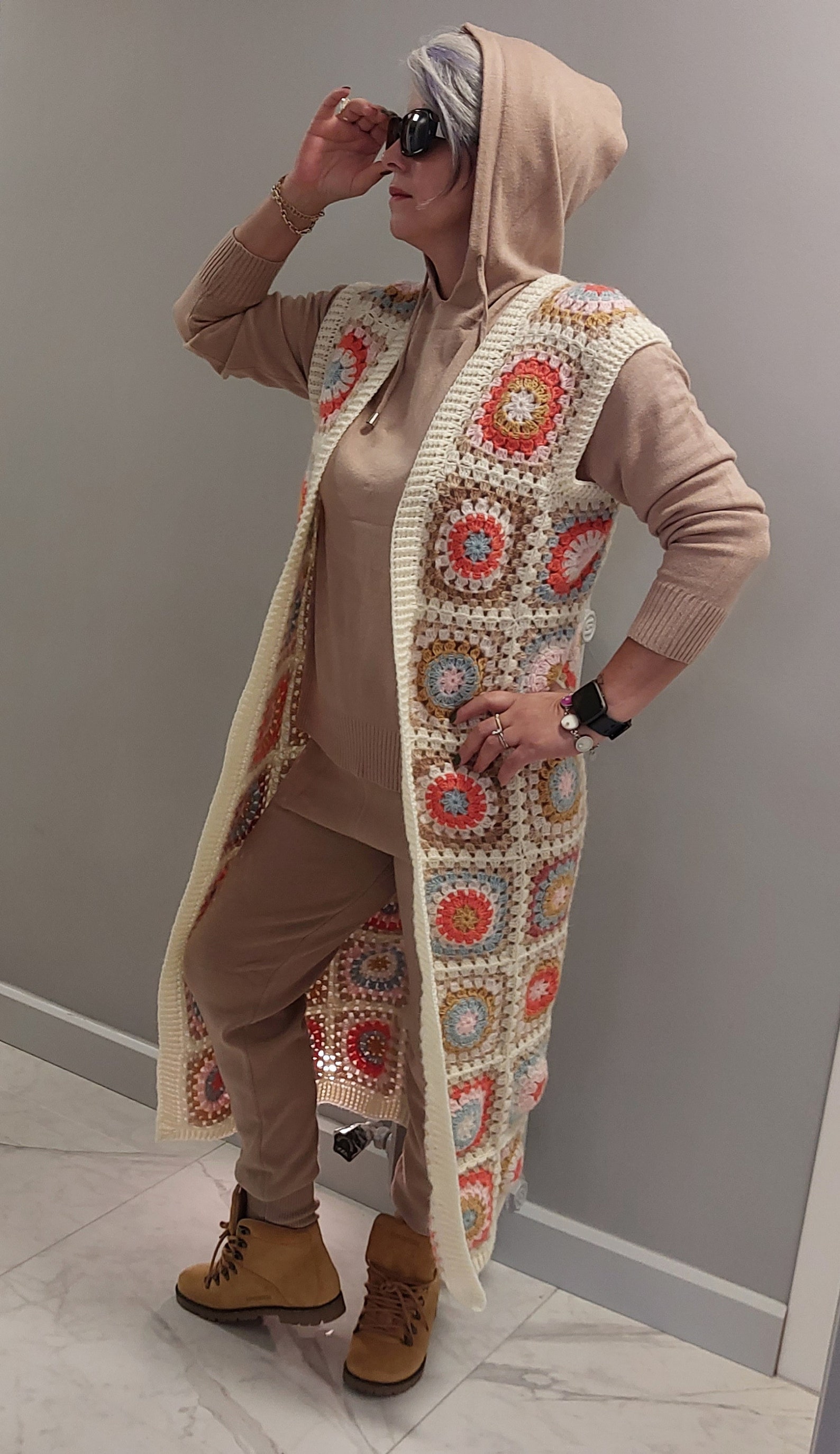Granny Square Long Waistcoat, Angora Yarn, Vest for Women - Etsy