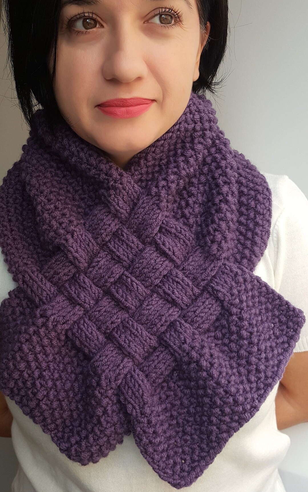 PRÊT À EXPÉDIER, Foulard violet, foulard modèle panier, fil violet ...