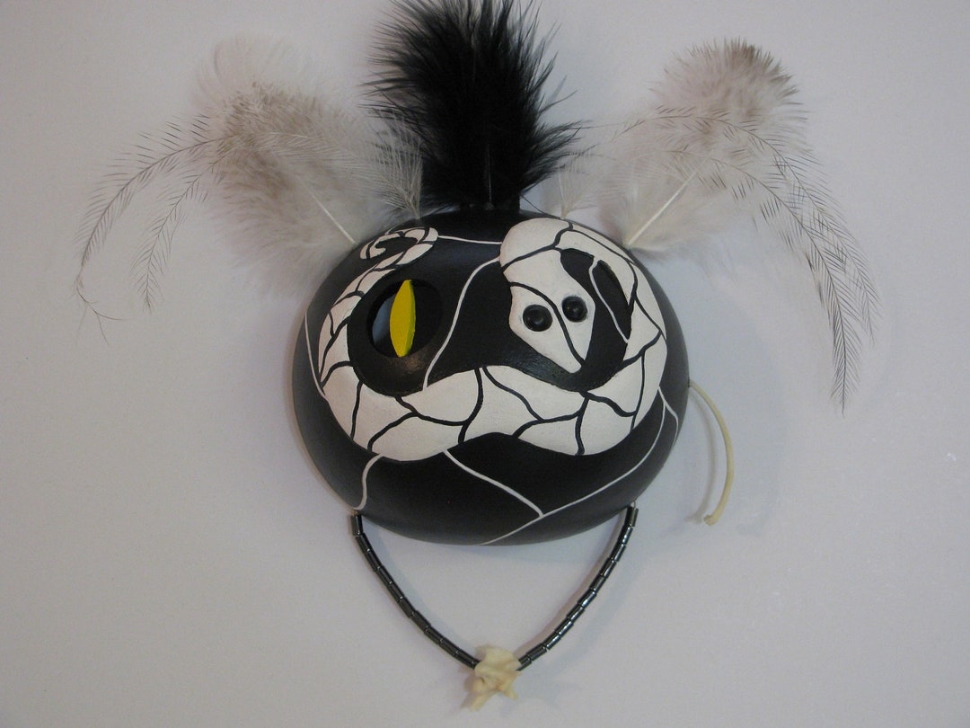 Handmade Gourd Art Mask: Snake Vertebrae, Black Onyx Eyes - Etsy