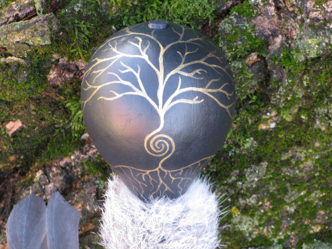 Tree of Life Rattle, Gourd Shaker, Sound Therapy, Black Gold Grey ...
