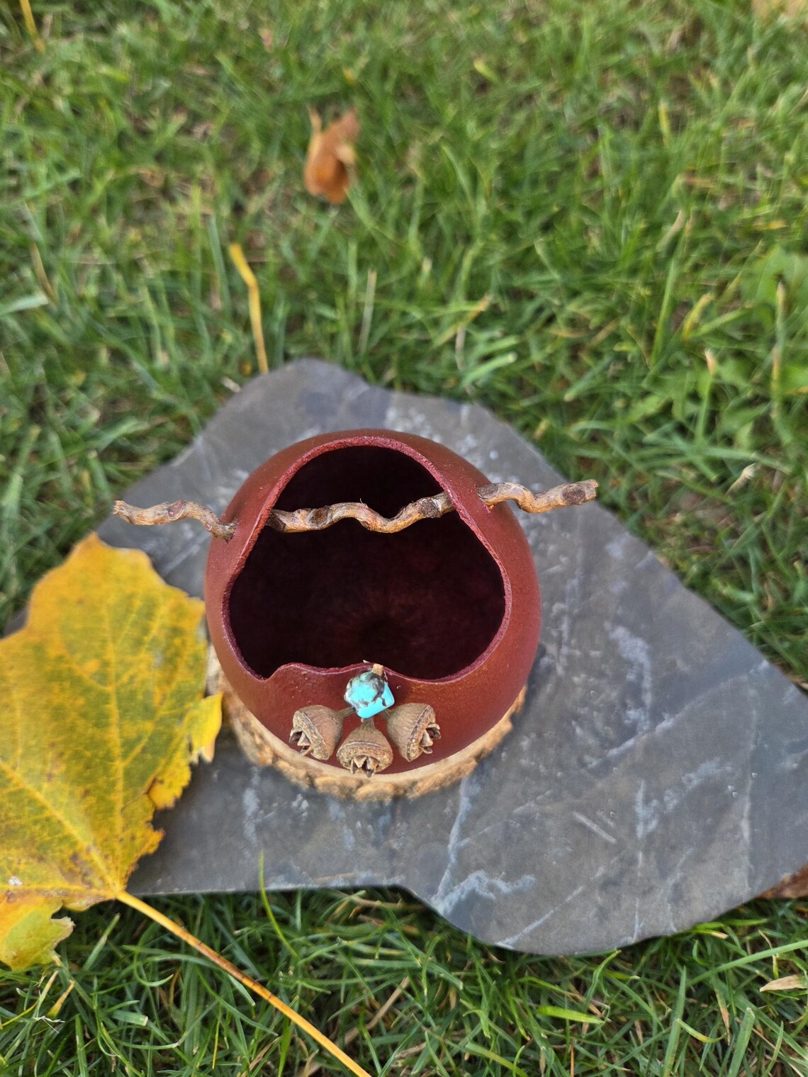 Decorative Gourd Vase : Seed Pods and Turquoise Magnesite - Etsy