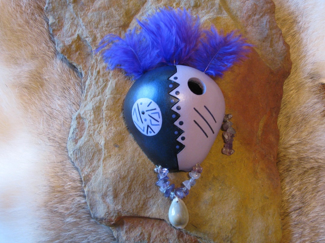 Purple Gourd Mask Amethyst Chips Cowrie Shell Wallhanging Gift for Her ...