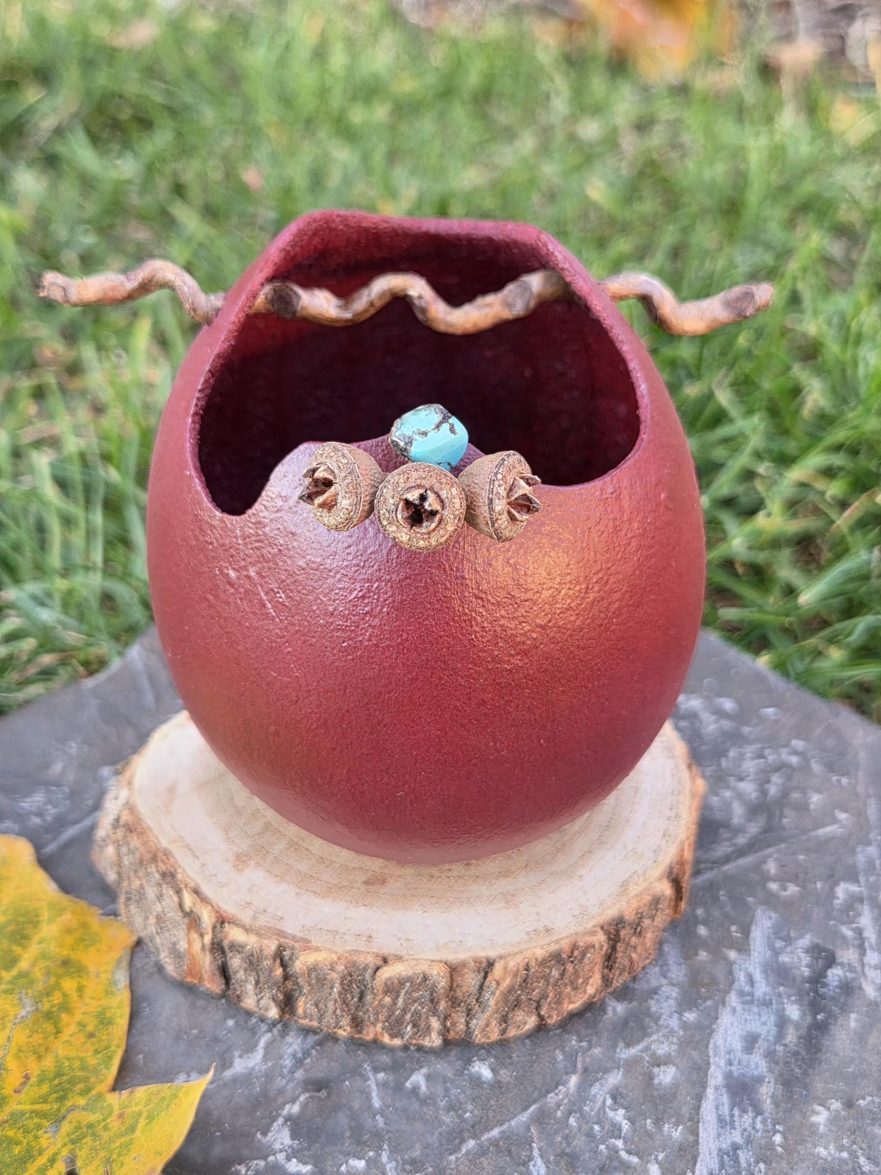 Decorative Gourd Vase : Seed Pods and Turquoise Magnesite - Etsy