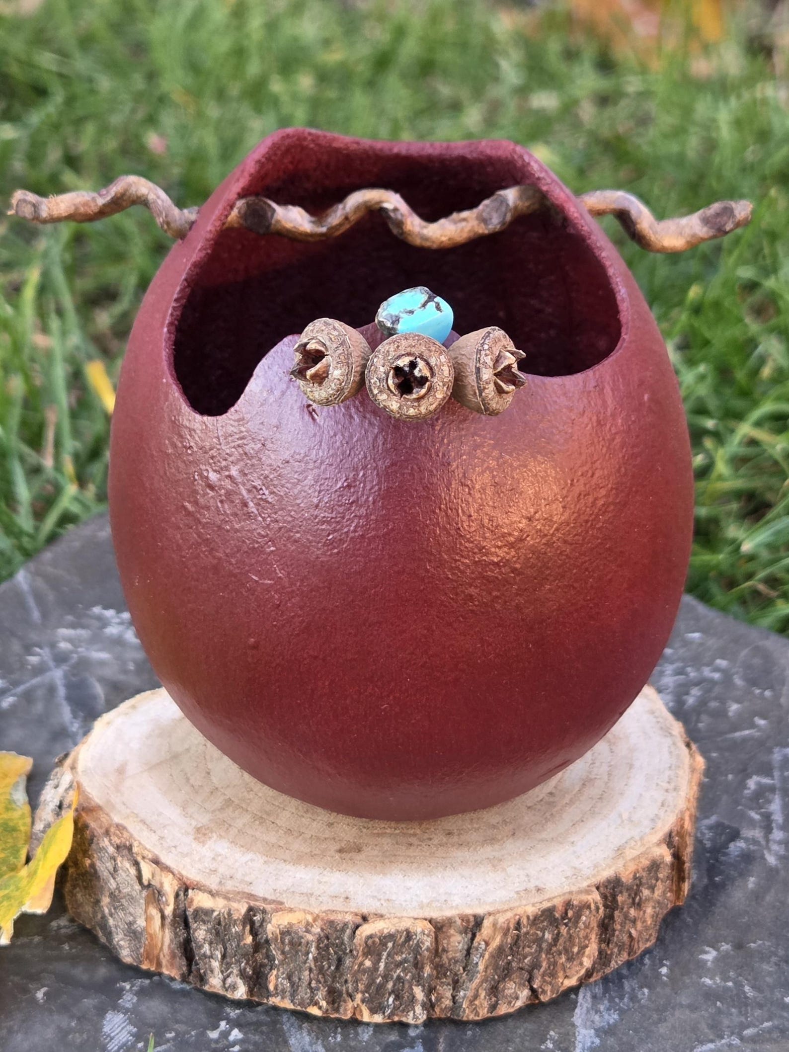 Decorative Gourd Vase : Seed Pods and Turquoise Magnesite - Etsy
