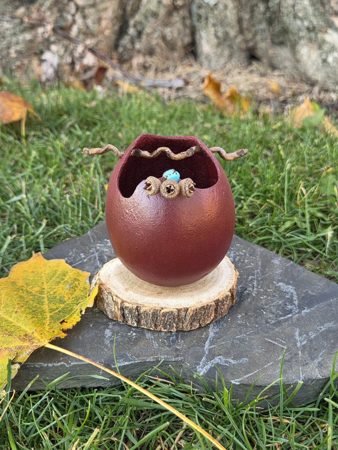 Decorative Gourd Vase : Seed Pods and Turquoise Magnesite - Etsy