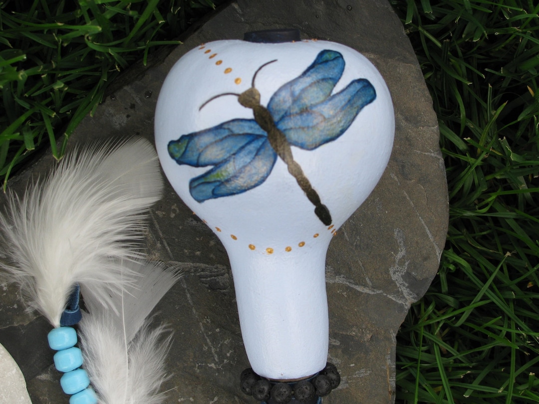 Dragonfly Rattle, Blue Gourd Shaker, Sound Therapy, Chakra Reiki Energy ...