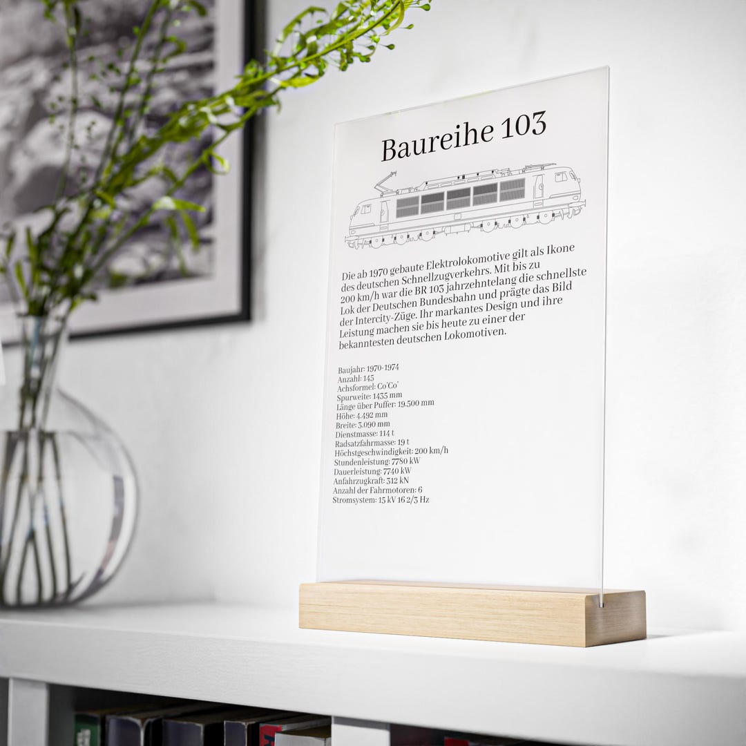 Acrylic Stand BR 103, Blueprint Railway Design With Wooden Base, Gift ...