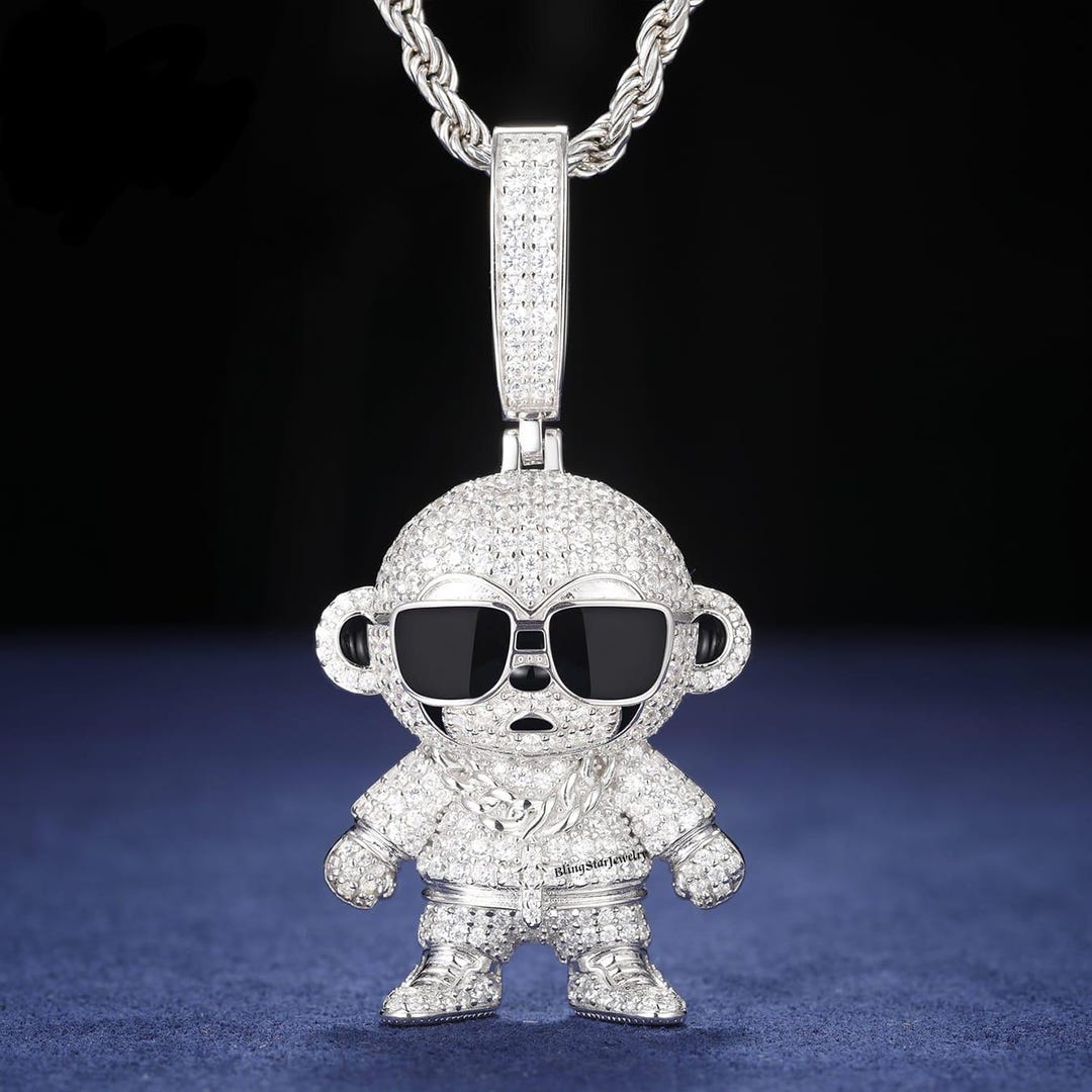 Iced Out Moissanite Monkey Pendant, 925 Sterling Silver Enamel - Etsy