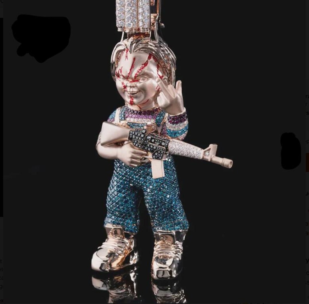 3D Cartoon Chunky Doll Hip Hop Pendant, Rode Gold Plated Iced Out VVS ...