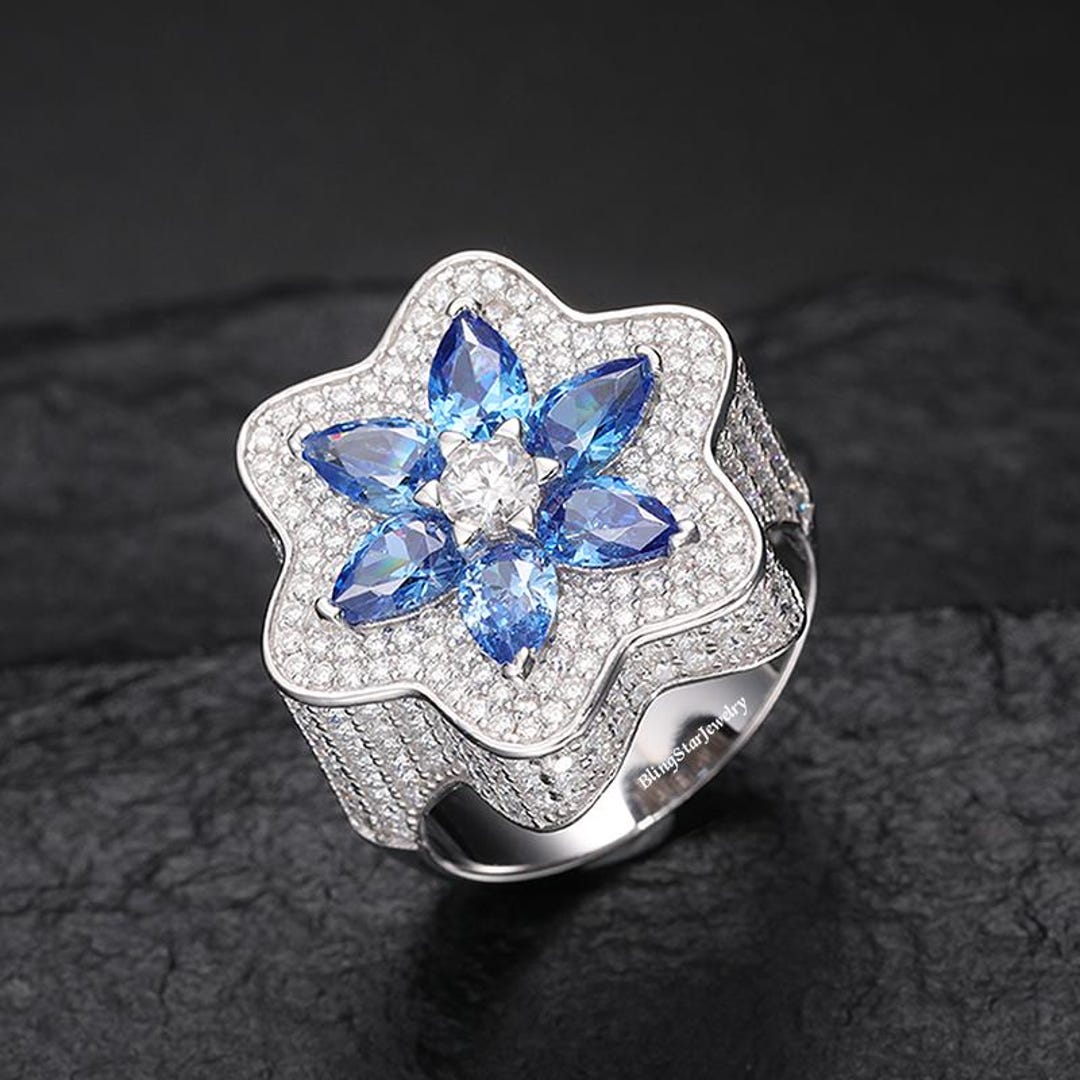 Star Ring 925 Sterling Silver VVS Moissanite Diamond Custom Color Stone ...