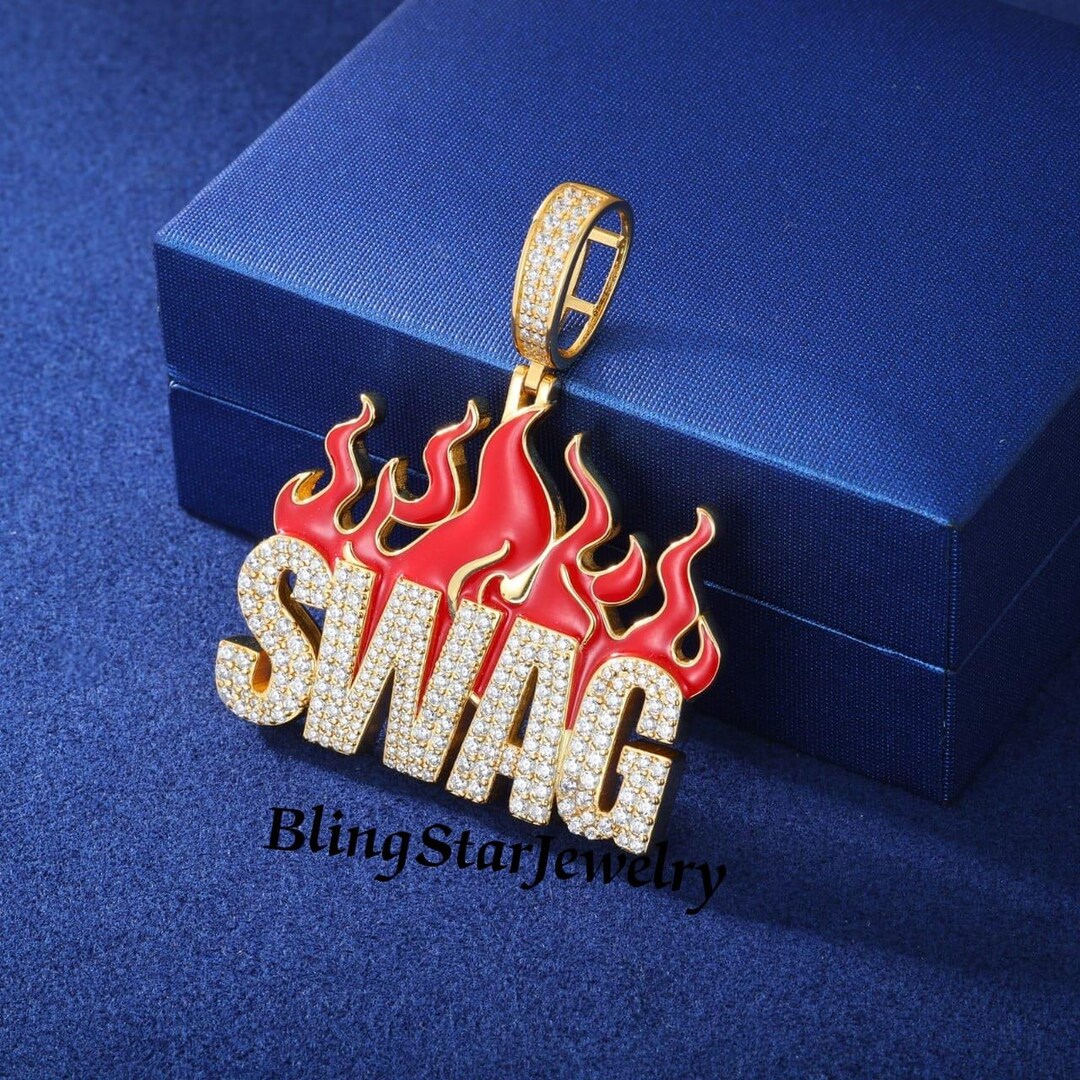 Hip Hop Jewelry Iced Out FLAME SWAG Pendant Necklaces, Bling VVS ...