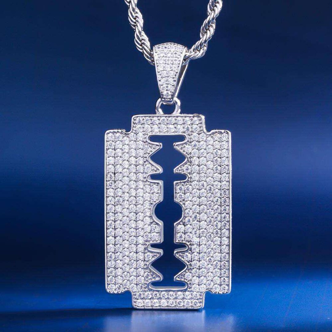 Iced Out Razor Blade Hip Hop Pendant, Luxury Bling VVS Moissanite-cubic ...