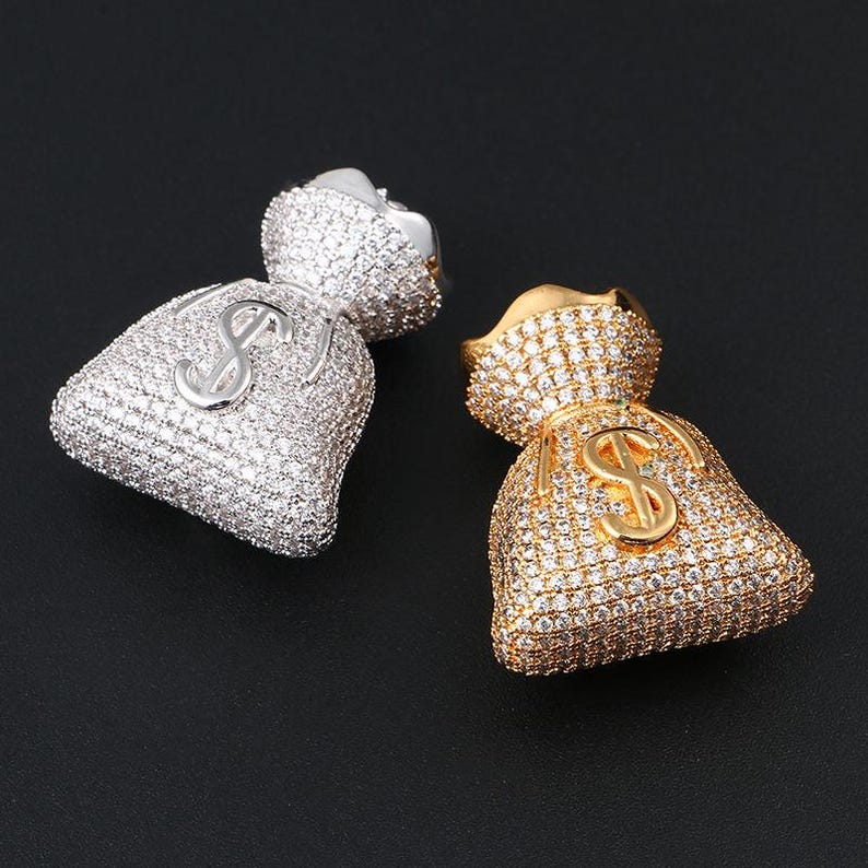 Dollar Sign Money Bag Pendant Iced Out VVS Moissanite Bling 925 Silver ...