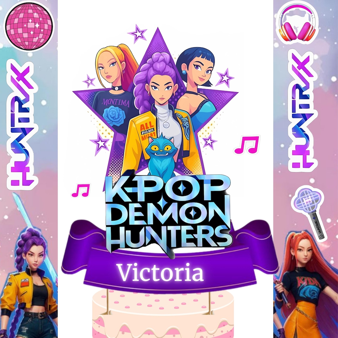 Editable Kpop Demon Hunters Cake Topper | Huntrix Kpop Birthday Topper ...