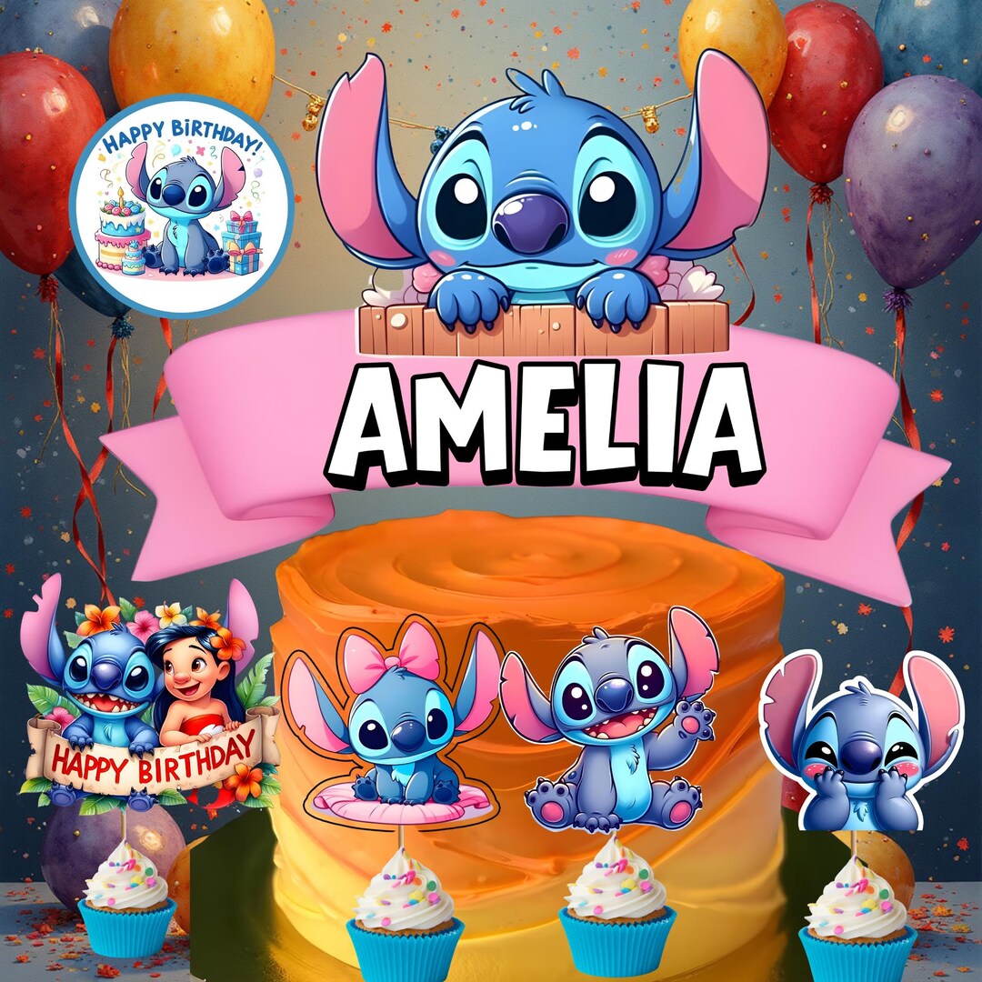 Personalized Stitch Cake Topper: Custom Birthday Party Decor (digital ...