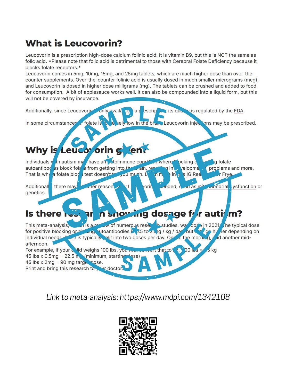 Leucovorin & Autism Advocacy Packet | Printable + Editable | FRAT Test ...