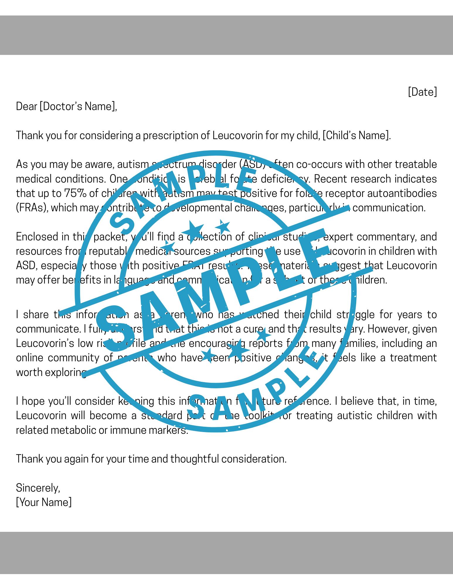 Leucovorin & Autism Advocacy Packet | Printable + Editable | FRAT Test ...