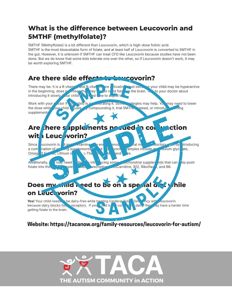 Leucovorin & Autism Advocacy Packet | Printable + Editable | FRAT Test ...