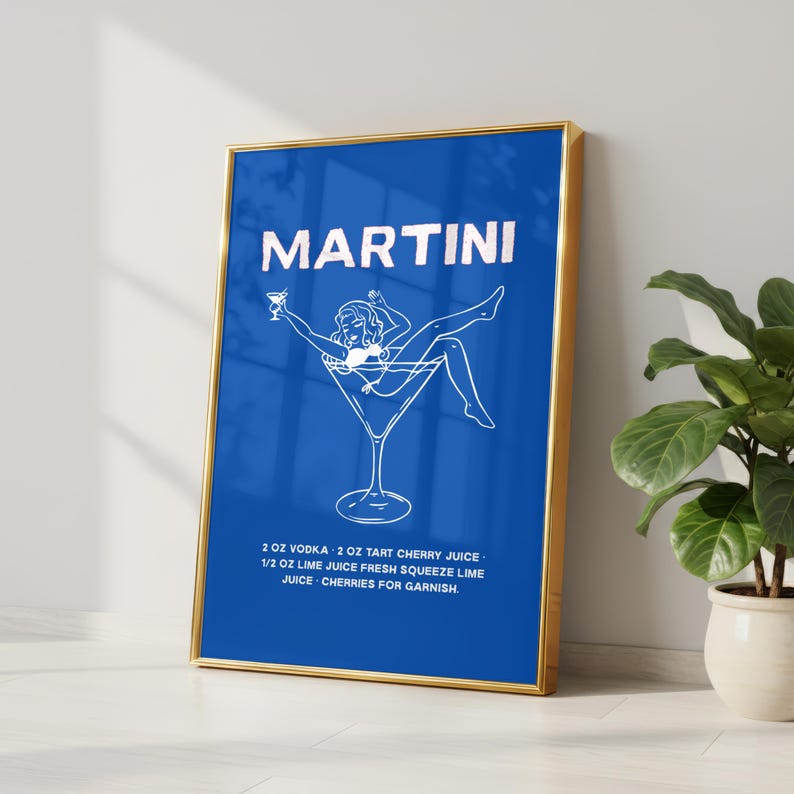 Martini Poster, Funky Cocktail Wall Art, Bar Cart Decor, Kitchen Wall ...