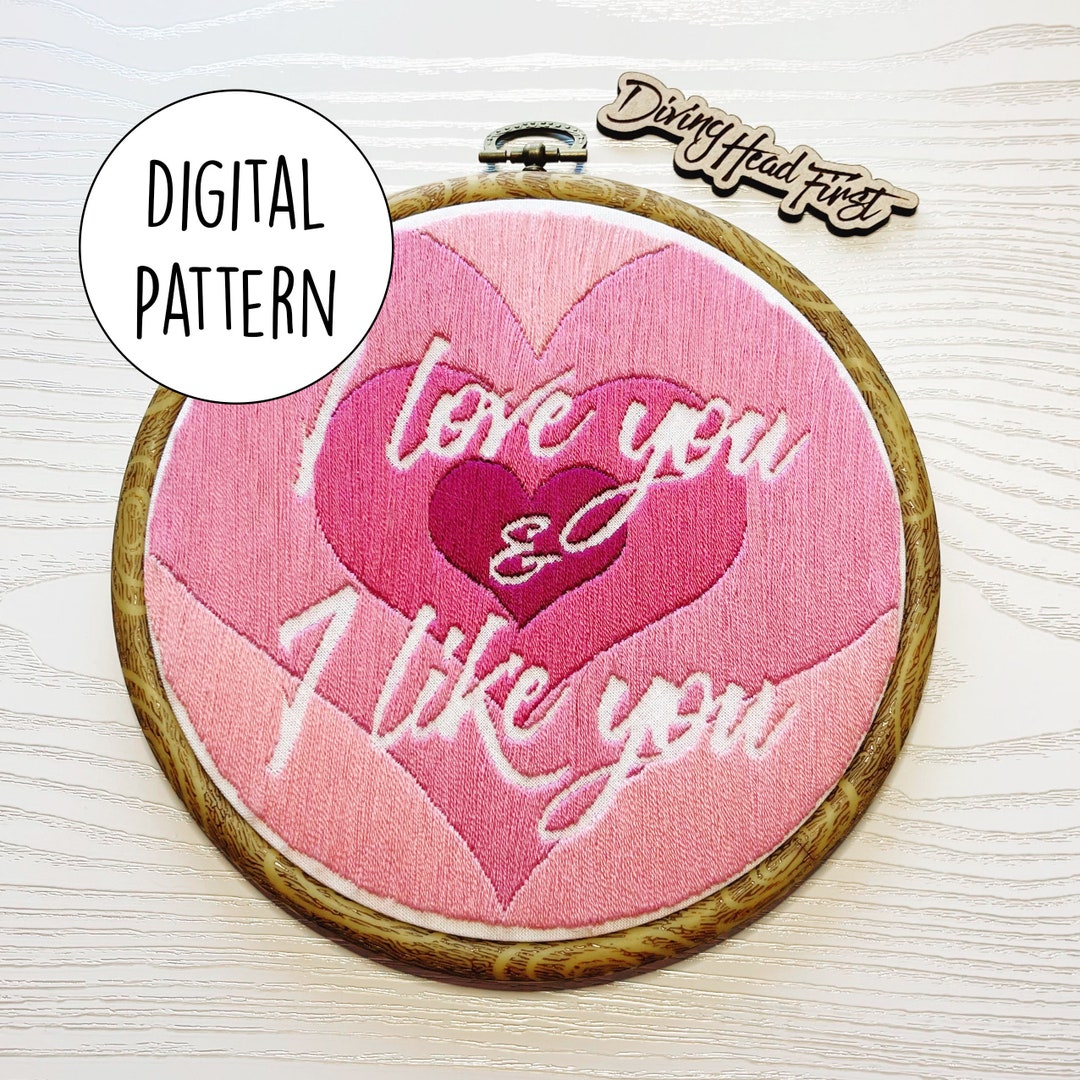 I Love You & I Like You | Hand Embroidery Pattern | Modern | Negative ...