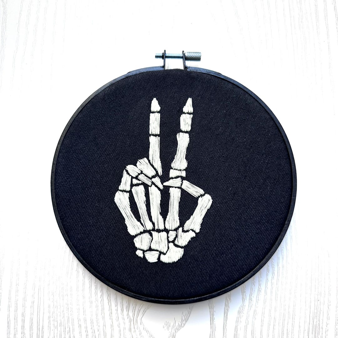 Skeleton Peace Sign - Hand Embroidered on Canvas | Glow in the Dark - Etsy