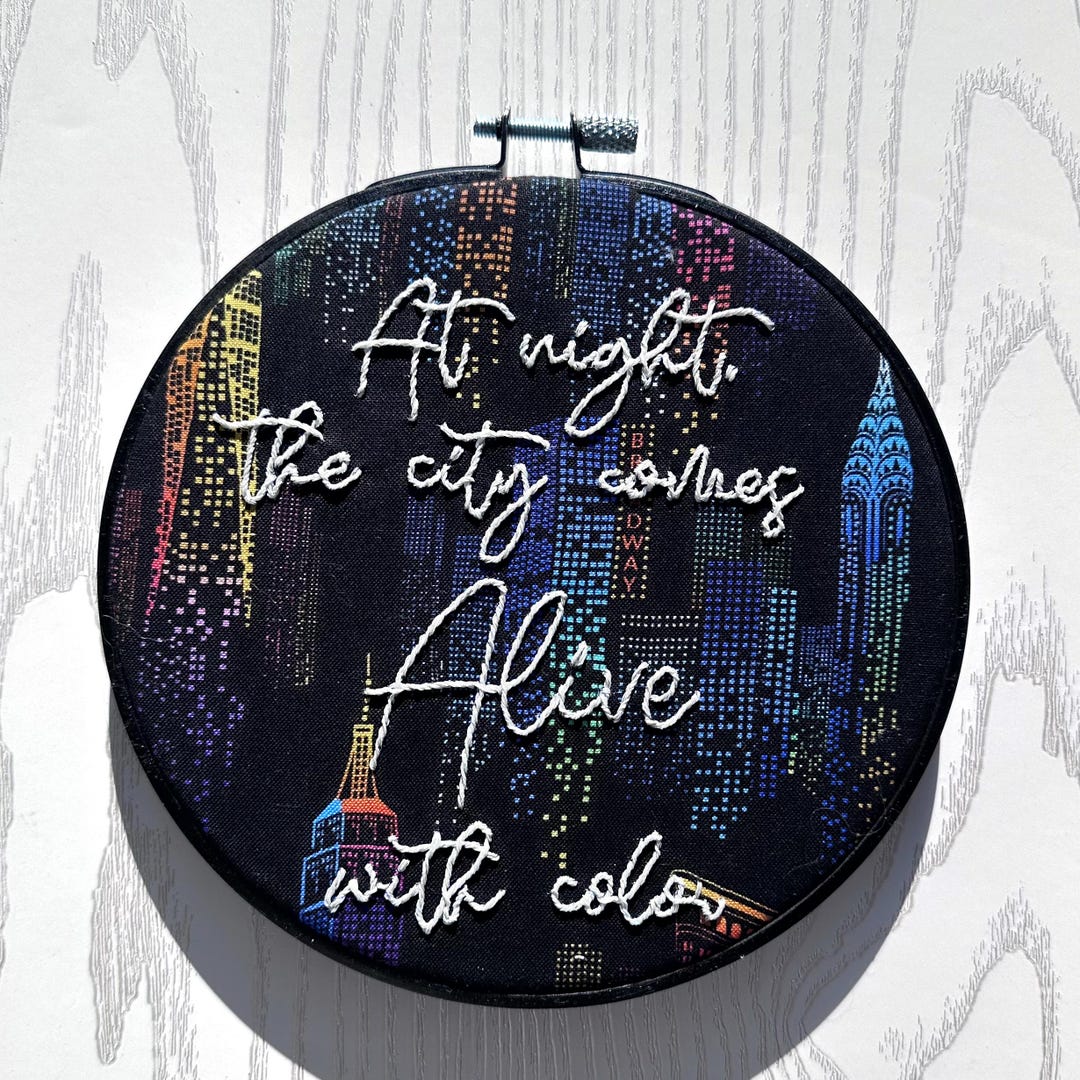 At Night the City Comes Alive With Color - Wall Art Hand Embroidered ...