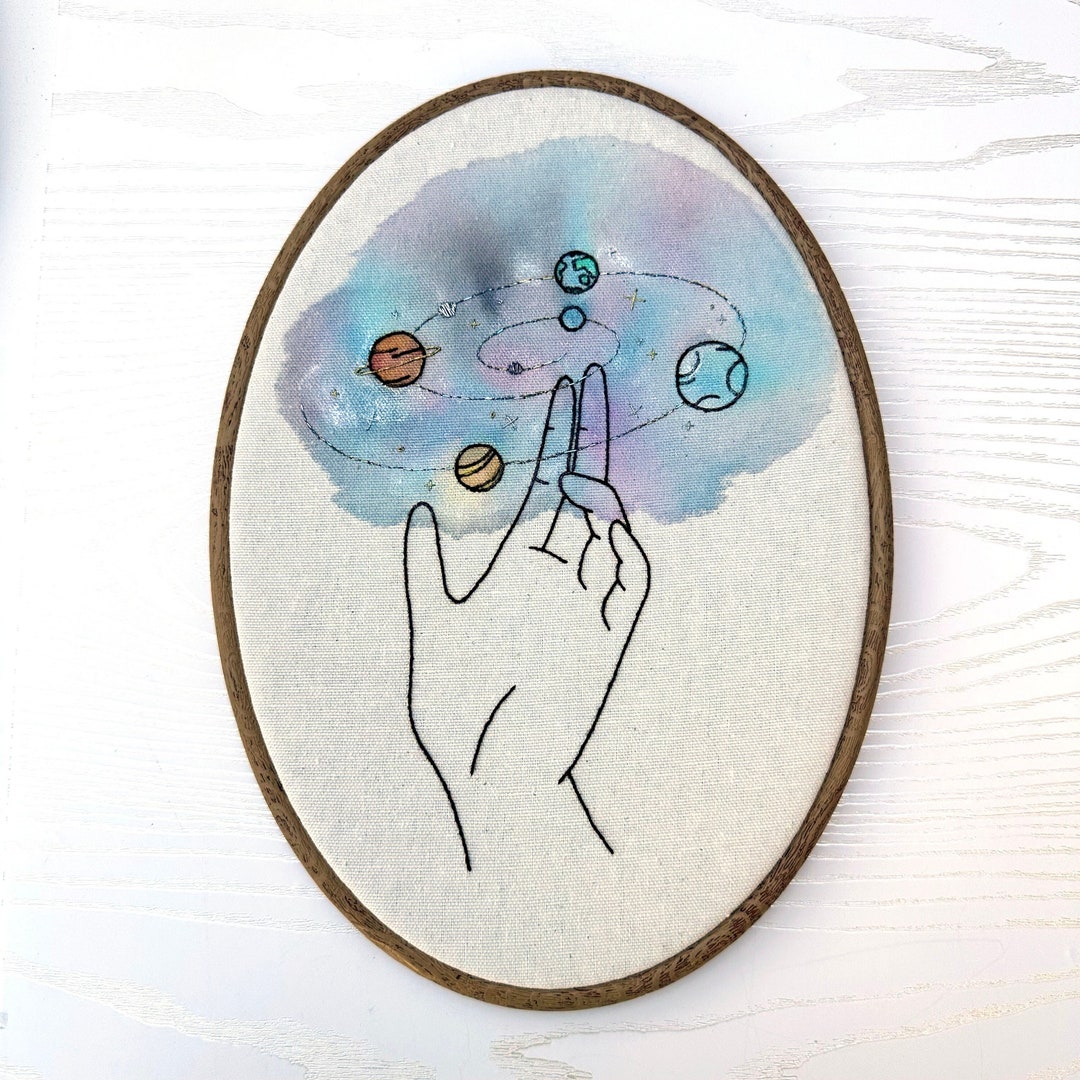 Hand Conjuring A Galaxy Finished Water Color Hand Embroidery Wall Art ...