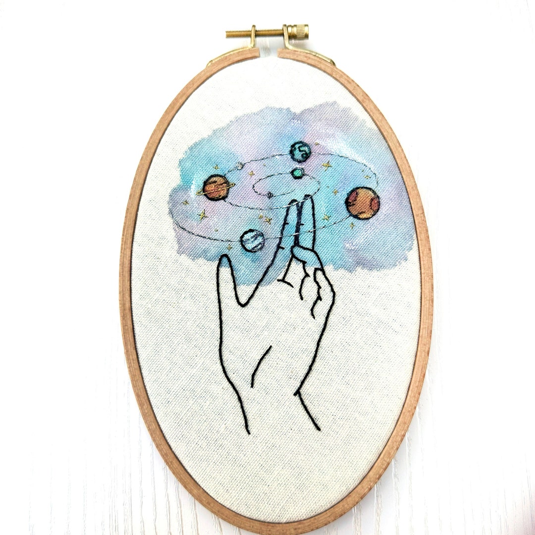 Hand Conjuring A Galaxy Finished Water Color Hand Embroidery Wall Art ...