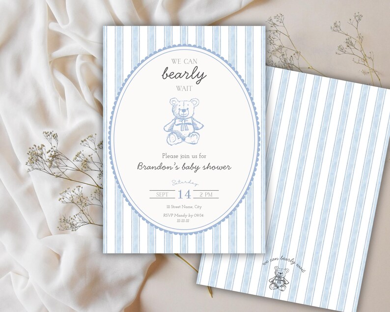 Bear Baby Shower Invitation | We Can Bearly Wait | Boy Baby Shower ...