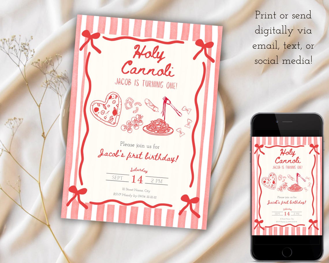 Holy Cannoli Birthday Invitation | Gender Neutral Italian Birthday ...