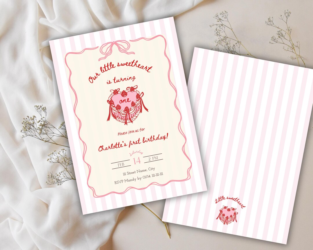 Valentine's Theme Birthday Invitation | Little Sweetheart is Turning ...