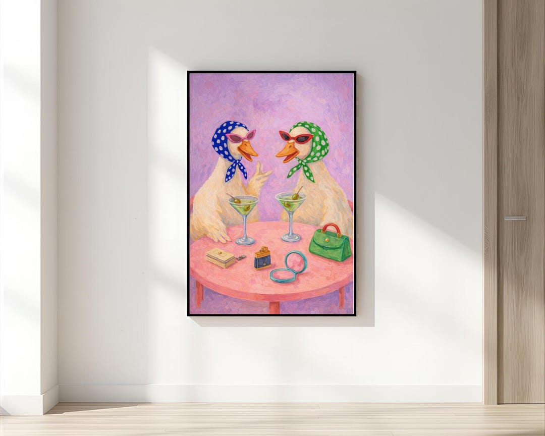 Retro Duck Wall Art Print, Bar Cart Decor, Anthropomorphic Ducks Café ...