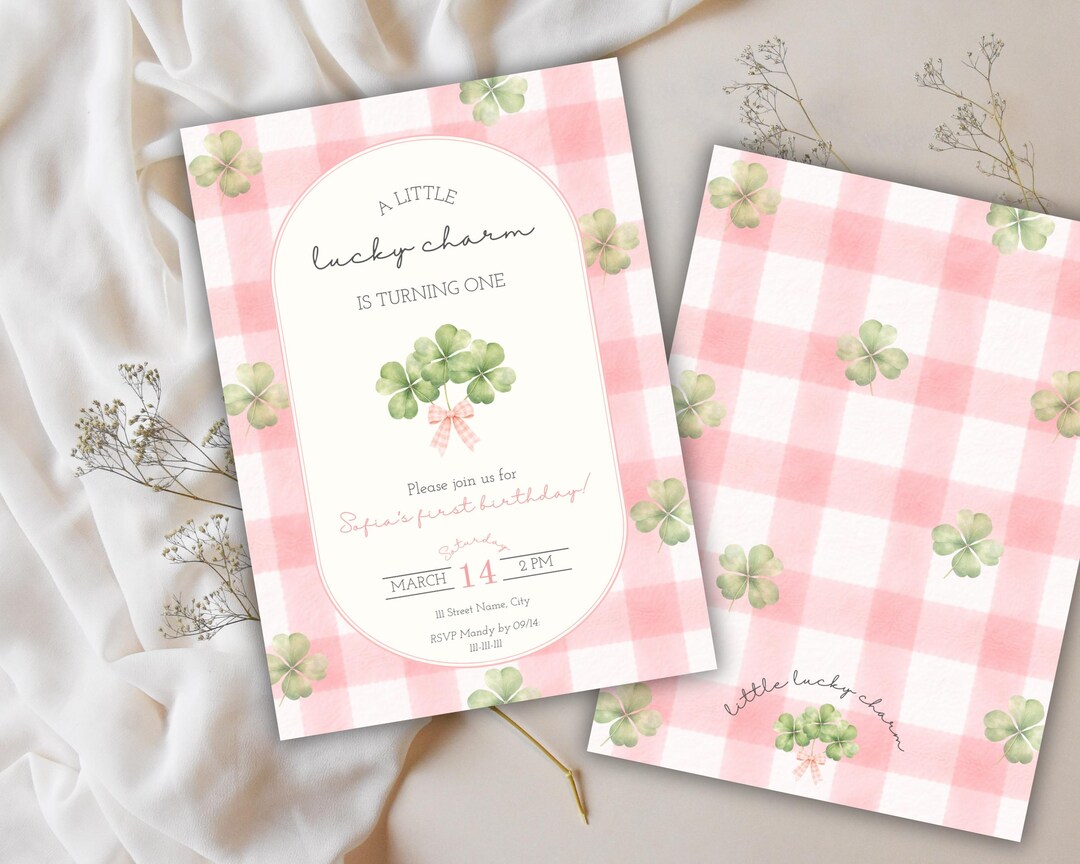 Lucky Charm Girl Birthday Invitation | St Patrick's Invite | Four Leaf ...