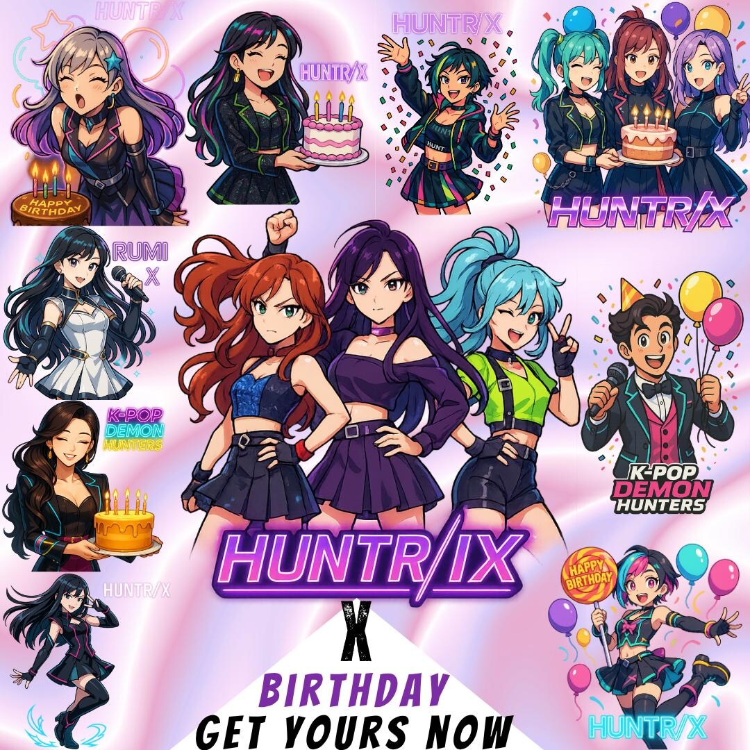 Huntrix K-pop X Birthday PNG Bundle | Cute Anime Birthday Clipart ...