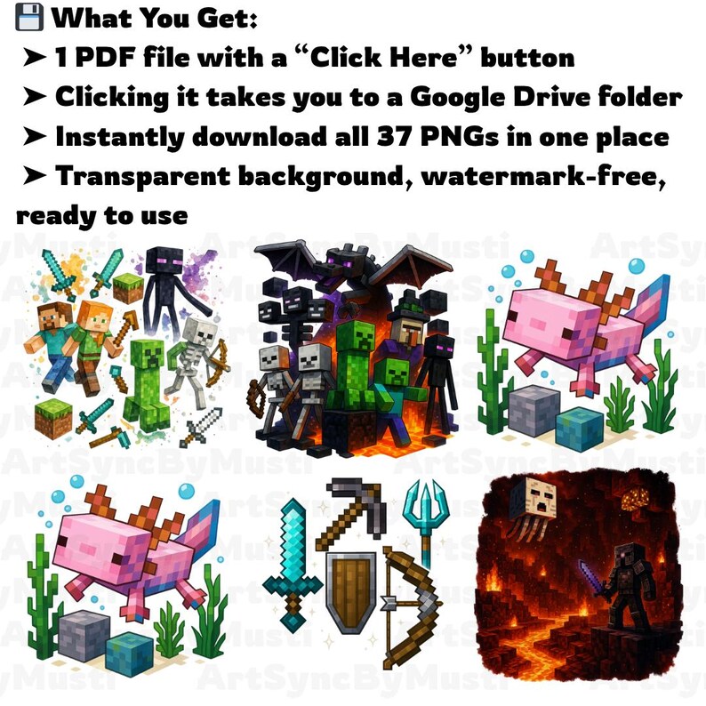 Minecraft PNG Bundle – 37 High-quality Clipart Designs With Steve, Alex ...