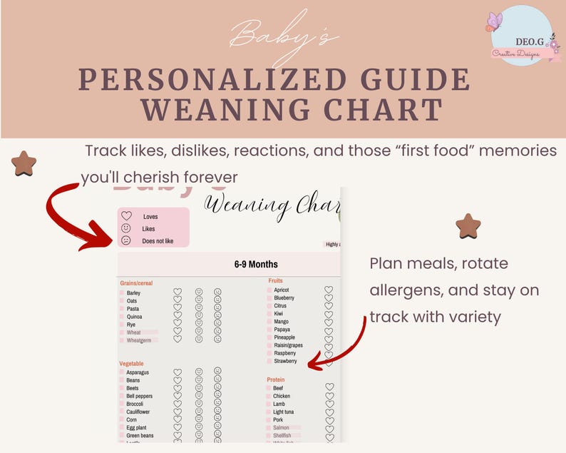 Blush Pink Baby Weaning Chart by Age. Digital BLW Feeding Schedule ...