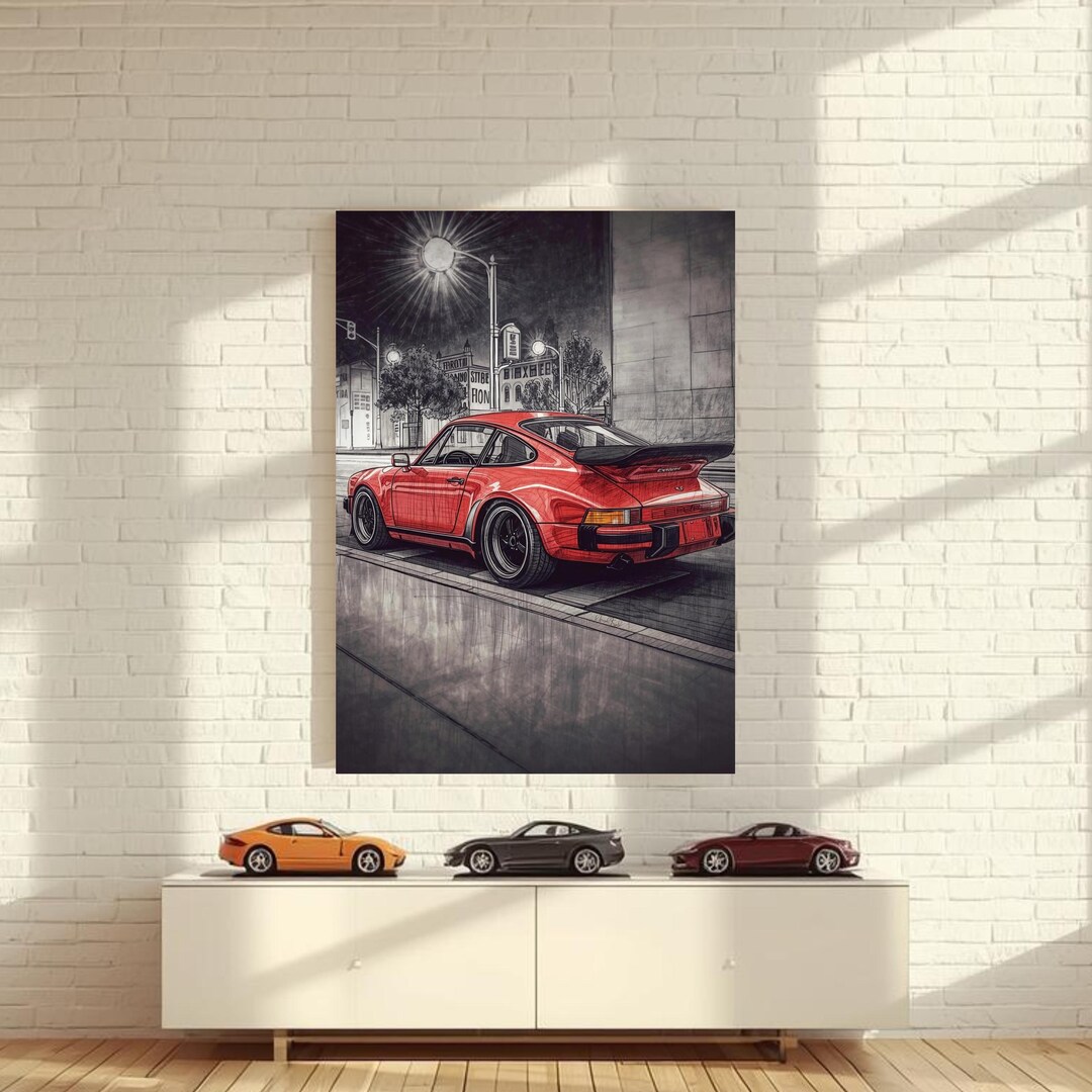 Porsche 911 Turbo Night Street Sketch | Retro Car Art | Classic ...