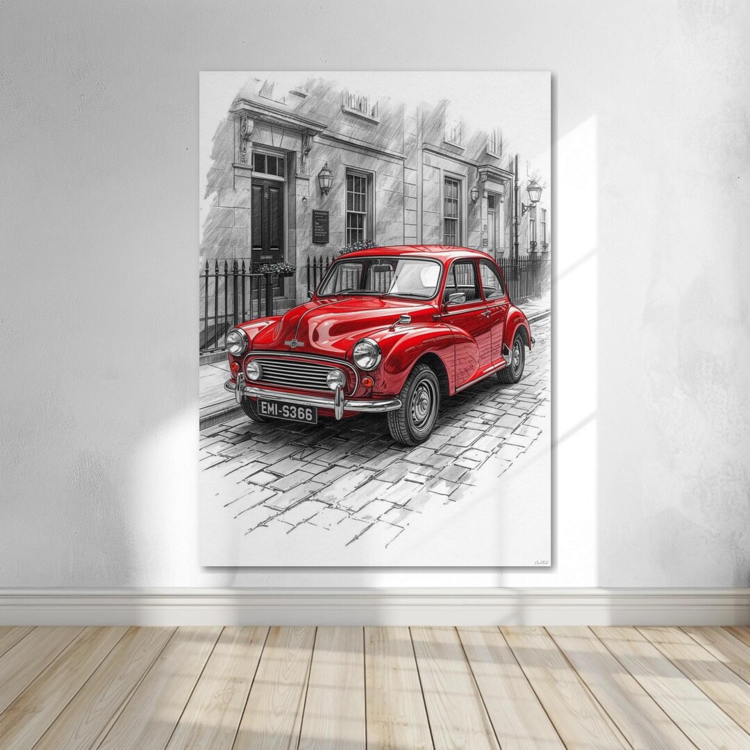 Red Morris Minor Wall Art – Retro Classic Car Sketch Print - Etsy